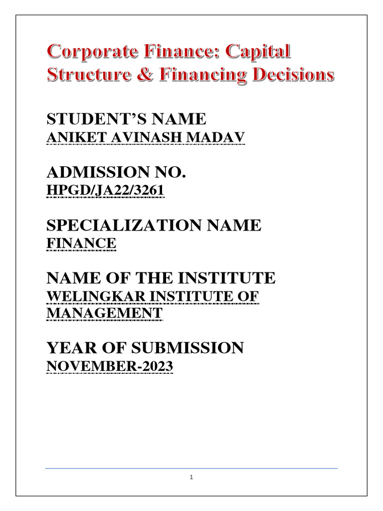 Corporate Finance Capital Structure & Financing Decisions | PDF ...