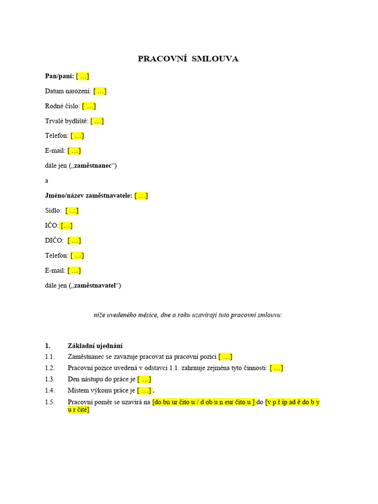 Pracovni Smlouva VZOR WORD | PDF