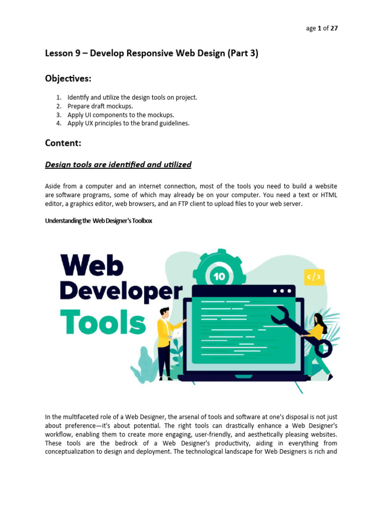 Lesson 09 - Develop Responsive Web Design | PDF | Web Design | Graphical User Interfaces