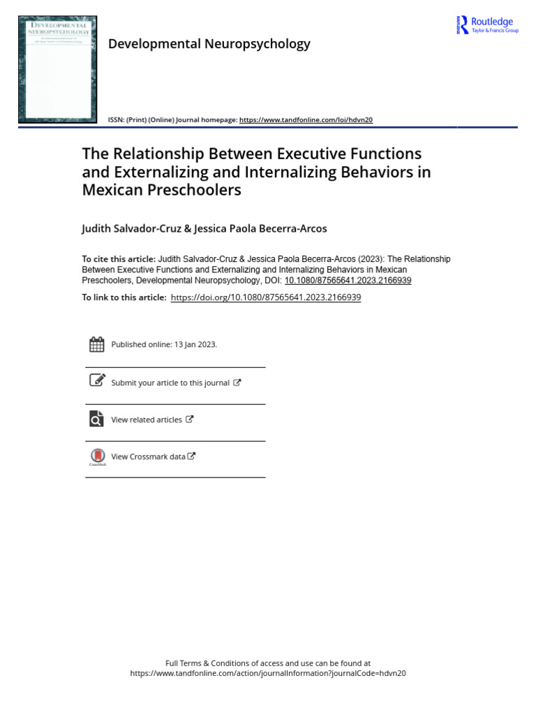 The Relationship Between Executive Functions and Externalizing and Internalizing Behaviors in ...