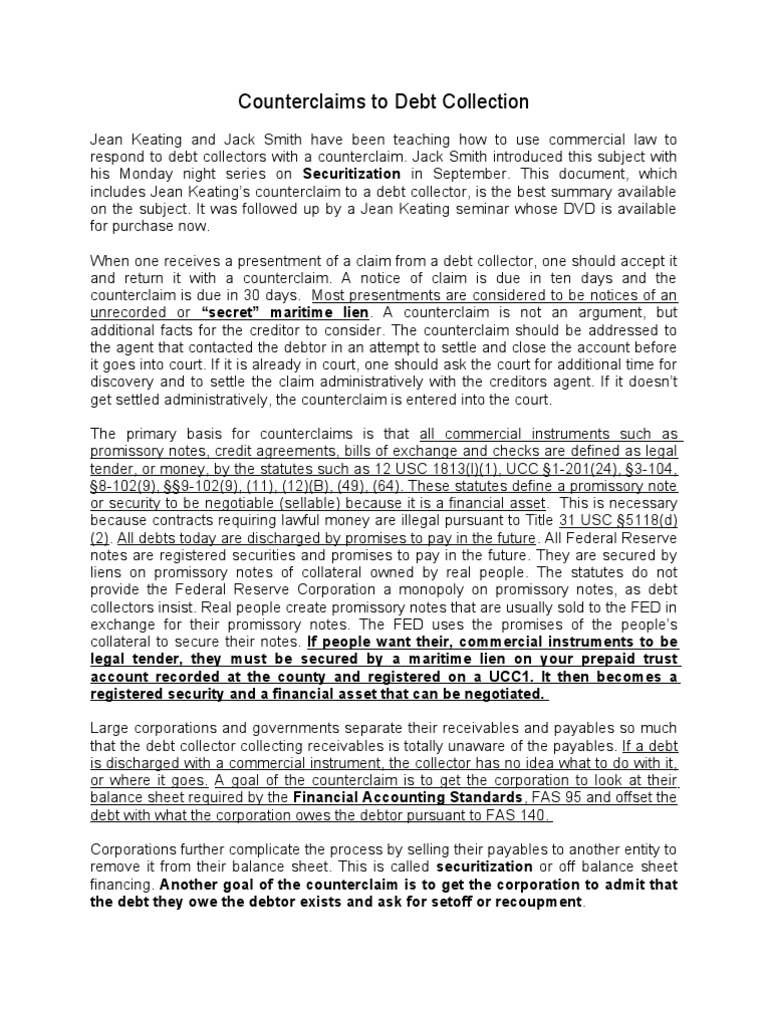 Counterclaims To Debt Collection | PDF | Collection Agency | Promissory ...