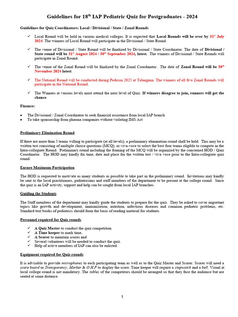 Guidelines For 18TH PG Quiz 2024 | PDF | Question | Clinical Medicine
