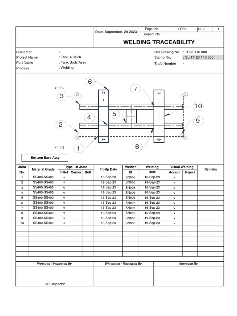 Welding Traceability Report for Tank 40MVA | PDF | Welding | Construction
