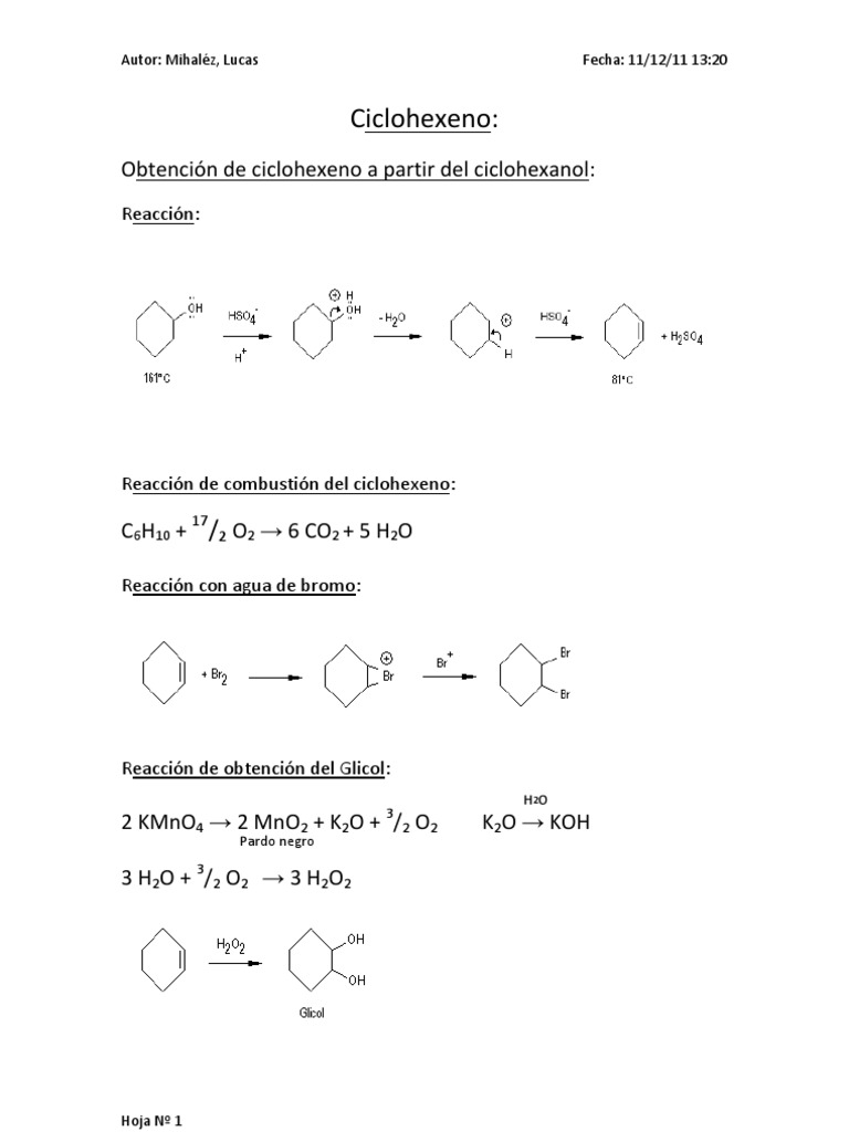 Quimica Orgánica TP Ciclohexeno A Partir de Ciclohexanol | PDF