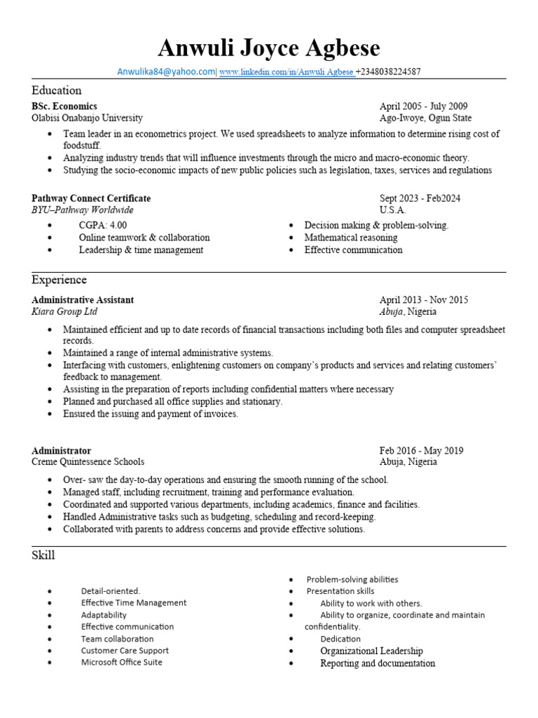 Anwuli Agbese_Resume | PDF | Leadership | Economies