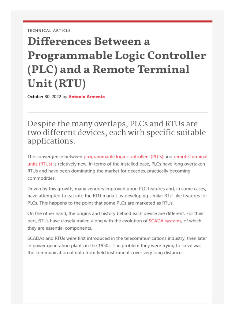 Differences Between A Programmable Logic Controller (PLC) and A Remote Terminal Unit (RTU ...