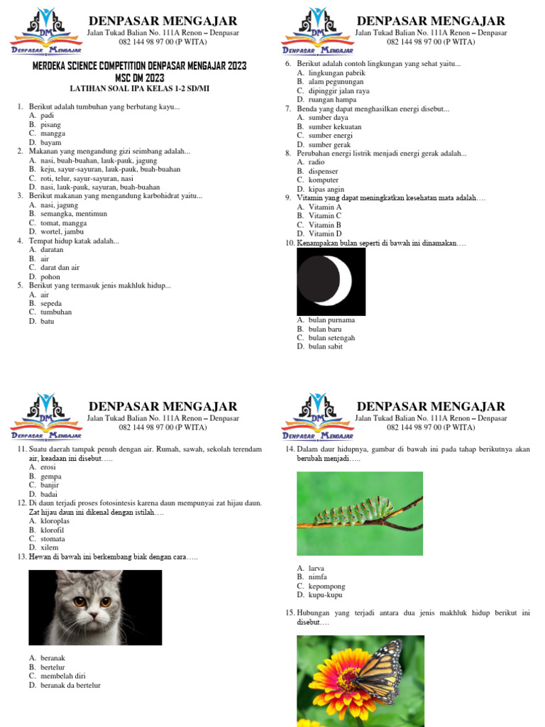 Soal Ipa Kelas 1-2 SD Mi MSC DM 2023 | PDF