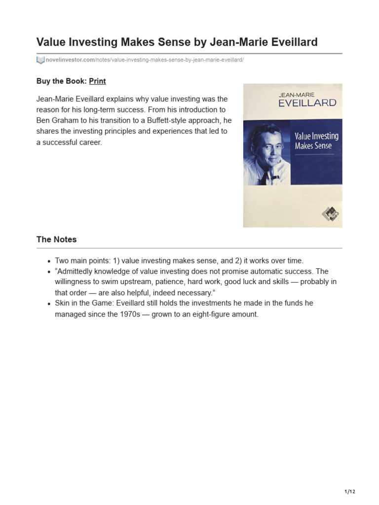 Value Investing Makes Sense by Jean-Marie Eveillard | PDF | Investing ...