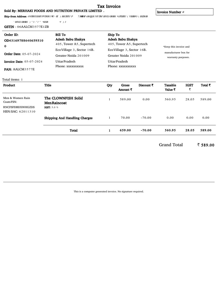 Invoice OD431697886406595100 | PDF | Taxation | Trade