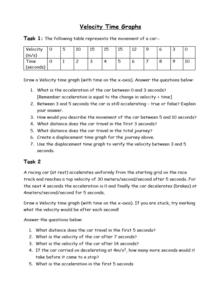 Graphing Activity - Velocity Time Graphs | PDF | Acceleration | Velocity