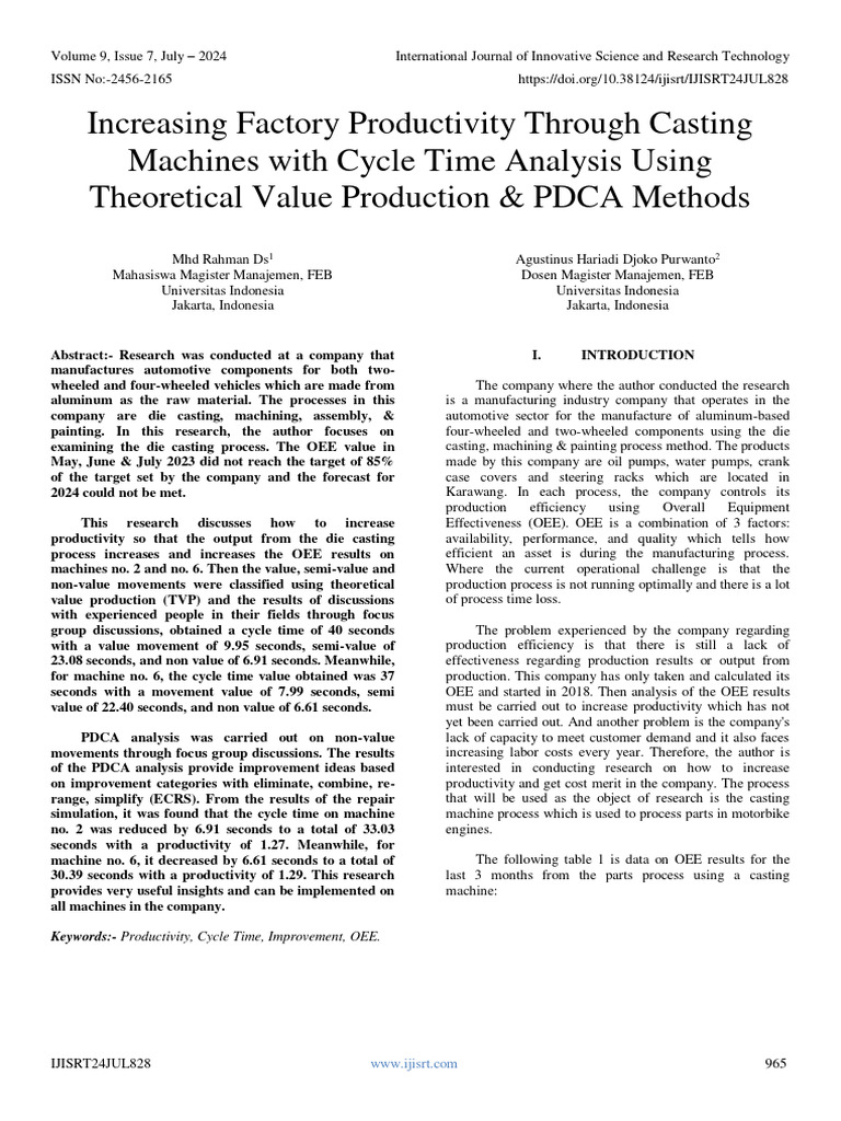Increasing Factory Productivity Through Casting Machines With Cycle Time Analysis Using ...
