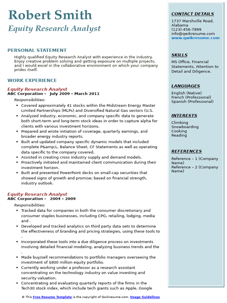 Equity Research Analyst 1594865967 | PDF | Financial Analyst | Investing