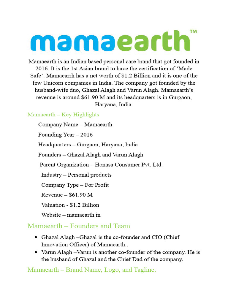 Mamaearth Is An Indian Based Personal Care Brand That Got Founded in ...