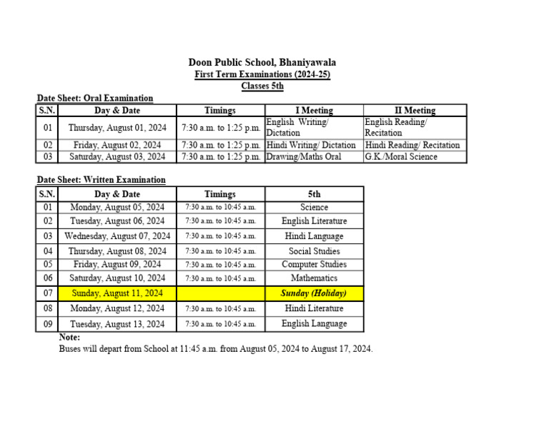 Date Sheet 5th | PDF | Language Arts & Discipline