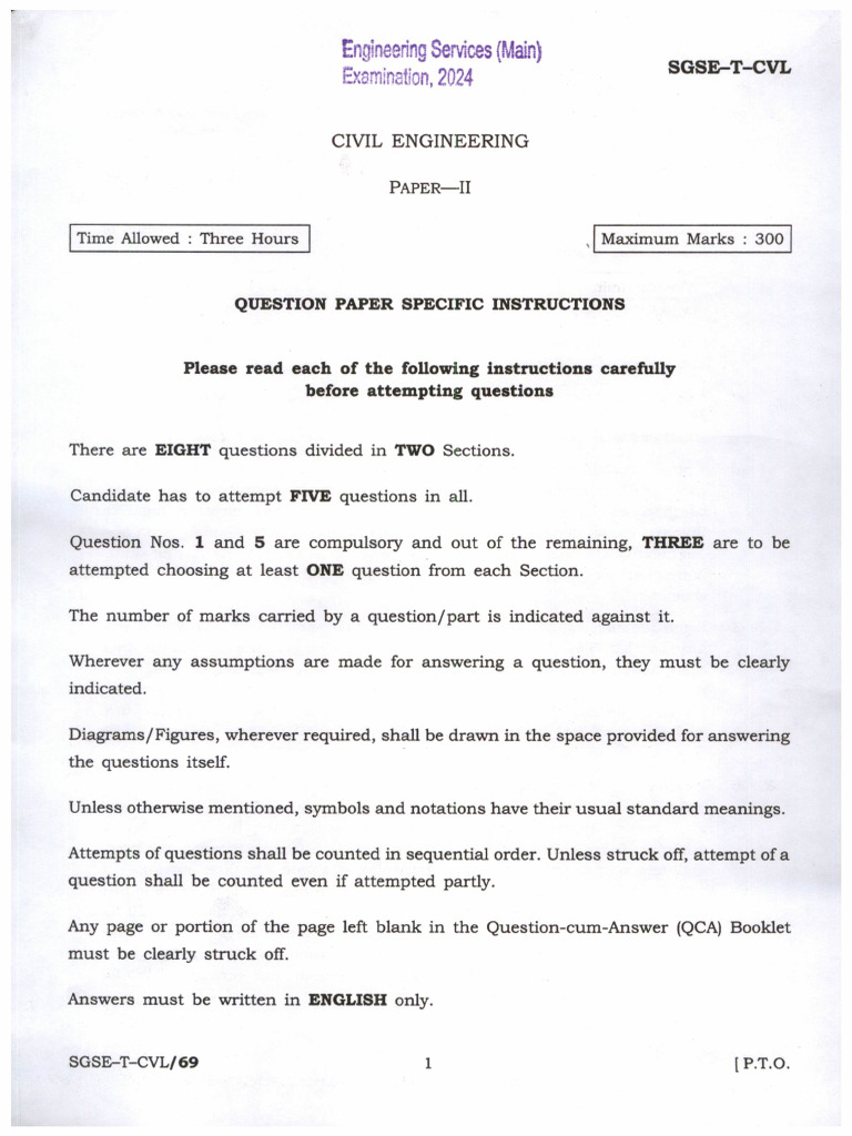 QP Esem 24 Civil Engineering Paper II 240624 | PDF