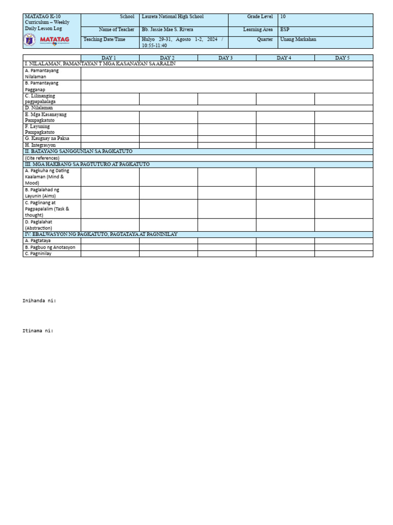 Matatag DLL Template | PDF