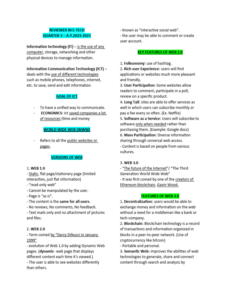 Reviewer in E-Tech Q3 | PDF | World Wide Web | Internet & Web