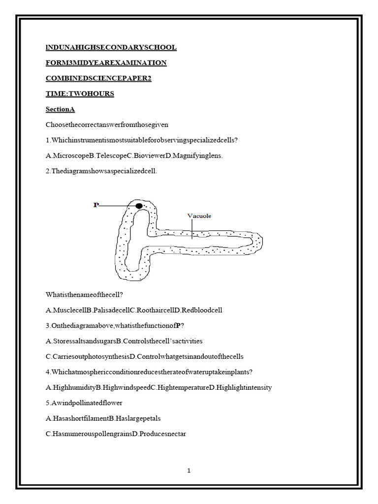 Form 3 Mid Year | PDF | Biology