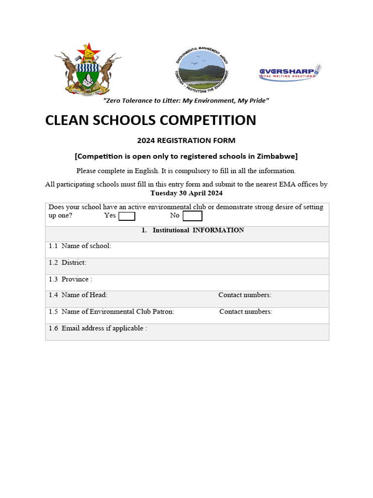 Clean Schools Competition Registration Form 2024 | PDF | Economy And ...