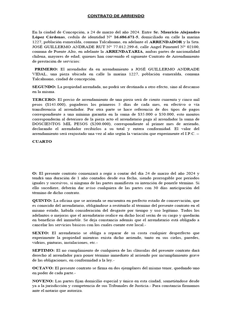 Contrato Arriendo Definitivo | PDF
