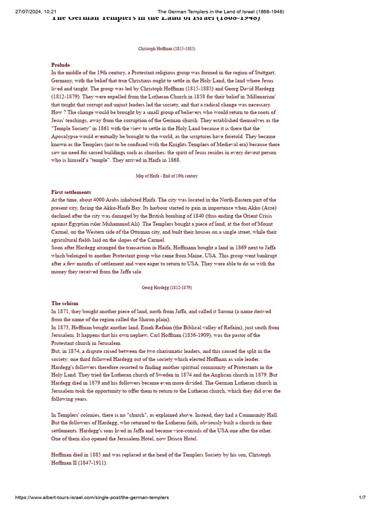 The German Templers in The Land of Israel (1868-1948) | PDF