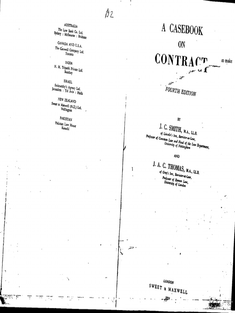Smith & Thomas. A Casebook On Contract. 4th Ed. | PDF