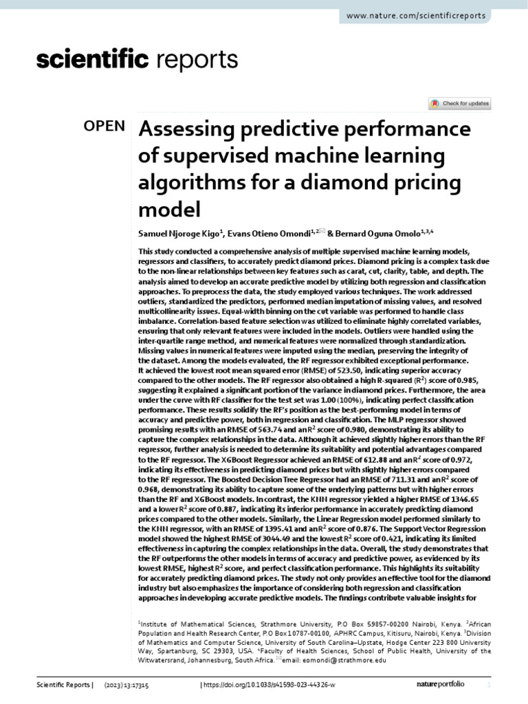 Diamond Pricing Model Using ML | PDF | Machine Learning | Regression ...