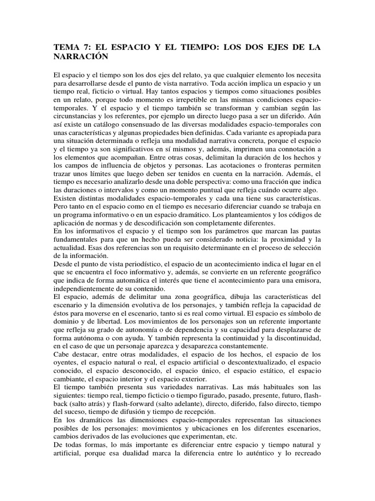 Espacio y Tiempo en la Narración | PDF | Narración