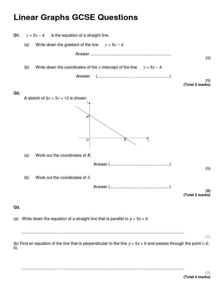 Linear Graphs GCSE Questions | PDF | Cartesian Coordinate System | Line ...