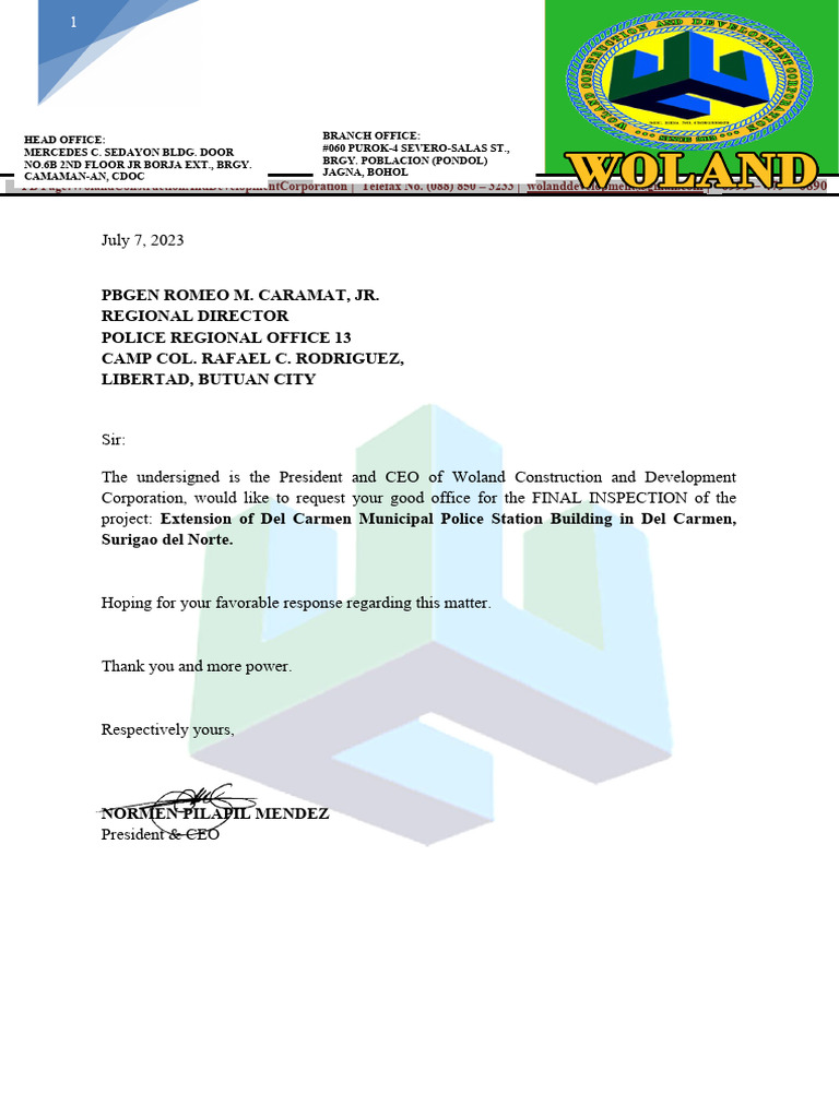 Final Inspection Request for Police Station | PDF | Business | Finance ...
