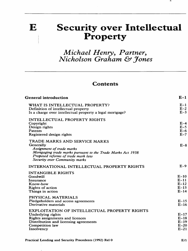 05 - E. - 'Security Over Intellectual Property' by Michael Henry, Partner, Graham & Jones | PDF ...