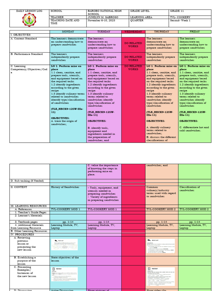 DAILY LESSONG LOG Week 1q2 - G11a | PDF | Learning | Pedagogy