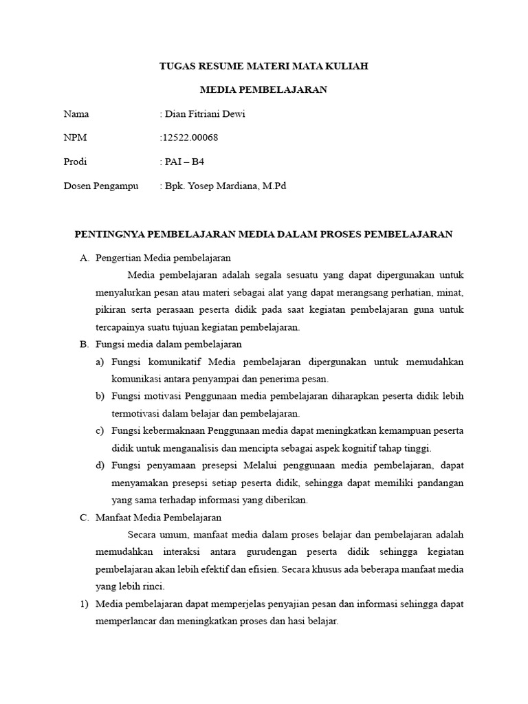 Tugas Resume Materi Mata Kuliah | PDF