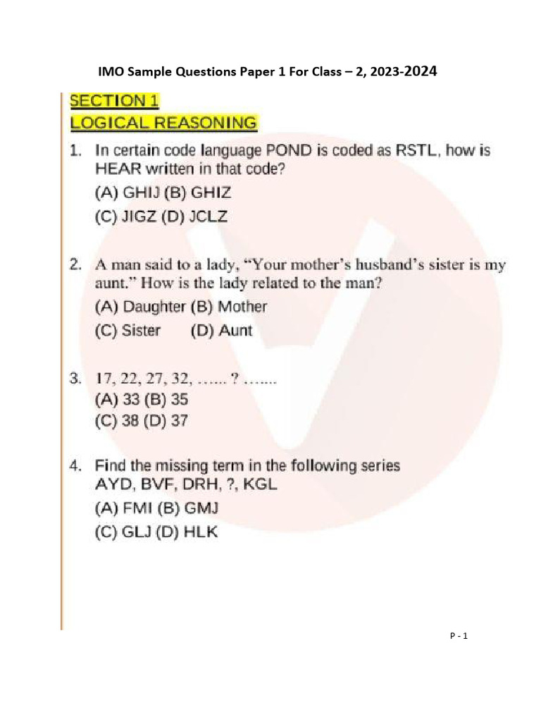 IMO Sample Questions Paper 1 For Class | PDF | Technology & Engineering