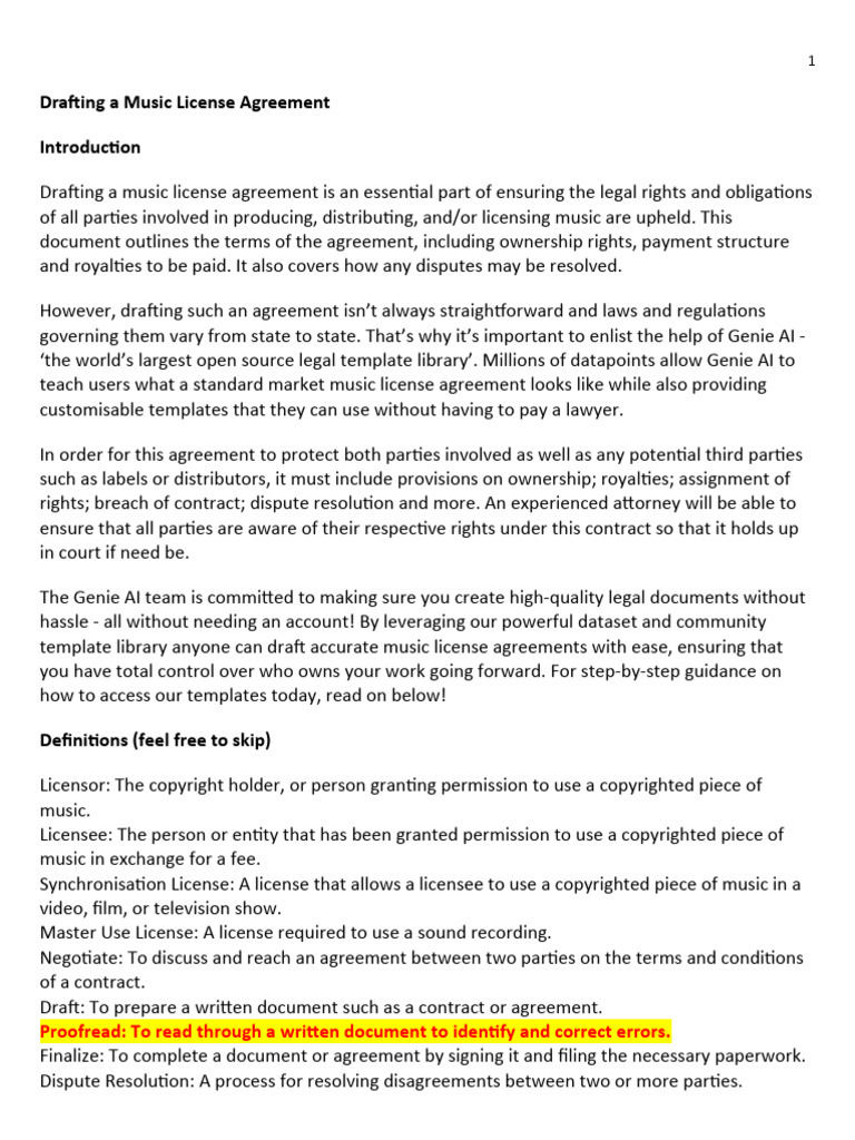 Music License Agreement Drafting Guide | PDF | License | Copyright