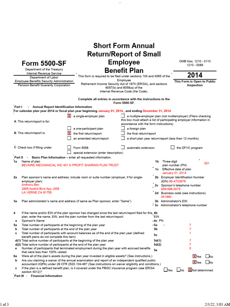 FreeERISA Bevaire Mechanical EIN Dovument | PDF | Financial Services ...