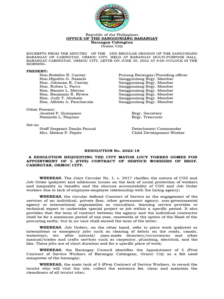 Barangay Cabingtan COS Request | PDF | Foreign Language Studies