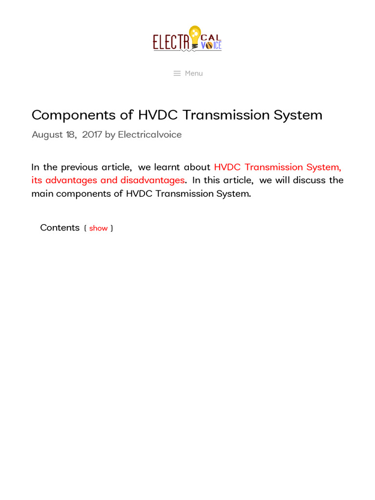 Components of HVDC Transmission System - Electricalvoice | PDF | High ...