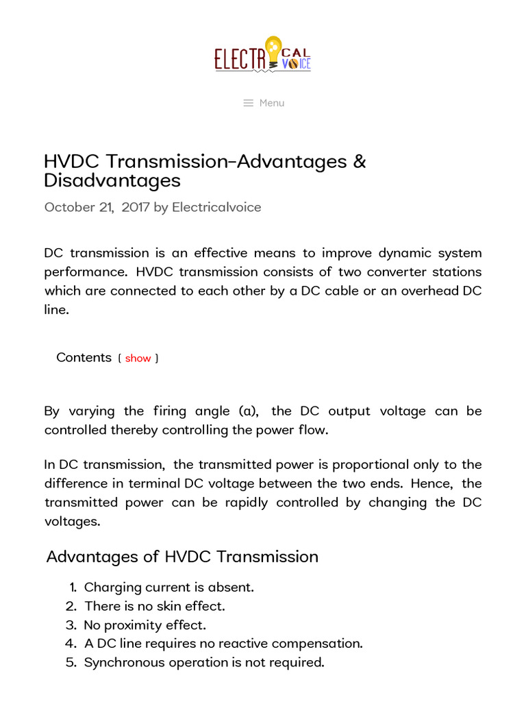 HVDC Transmission-Advantages & Disadvantages - Electricalvoice | PDF | High Voltage Direct ...