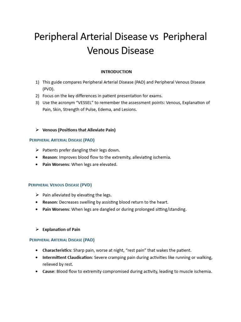 PAD vs PVD: Key Differences Explained | PDF | Edema | Medical Specialties