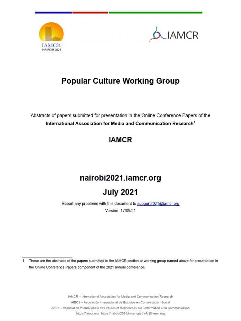 2021 - IAMCR - POP-book of Abstracts | PDF | Feminism | Gender Studies
