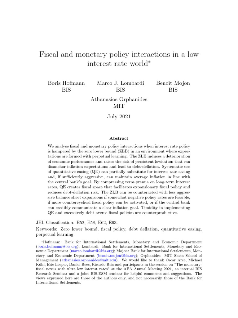 Ame Paper Fiscal and Monetary Policy Interactions in A Low Interest ...