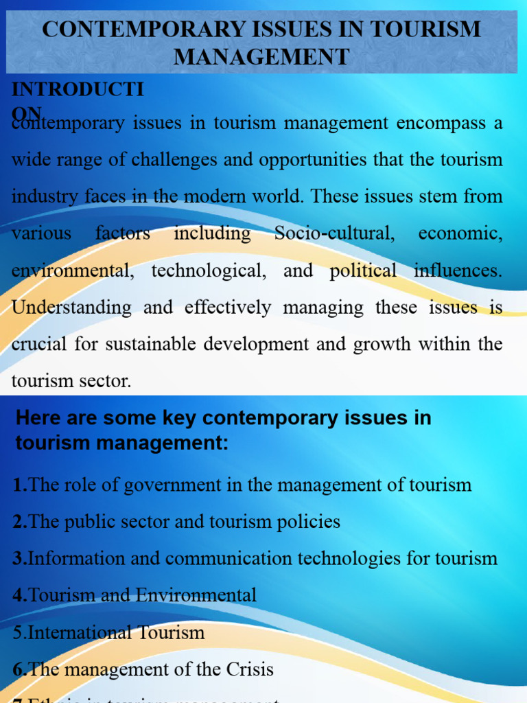 Key Issues in Tourism Management | PDF | Tourism | Crisis Management