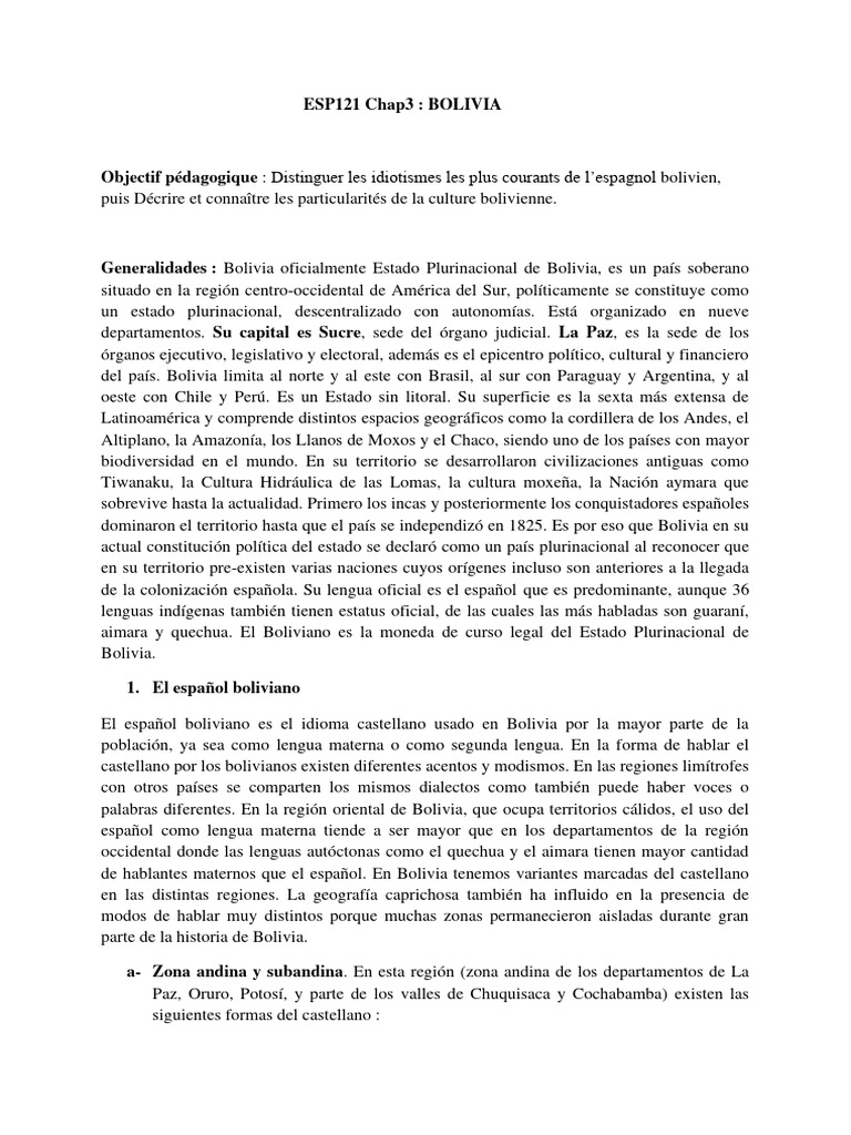 ESP121 Chap3 Bolivie | PDF | Bolivia | Postres