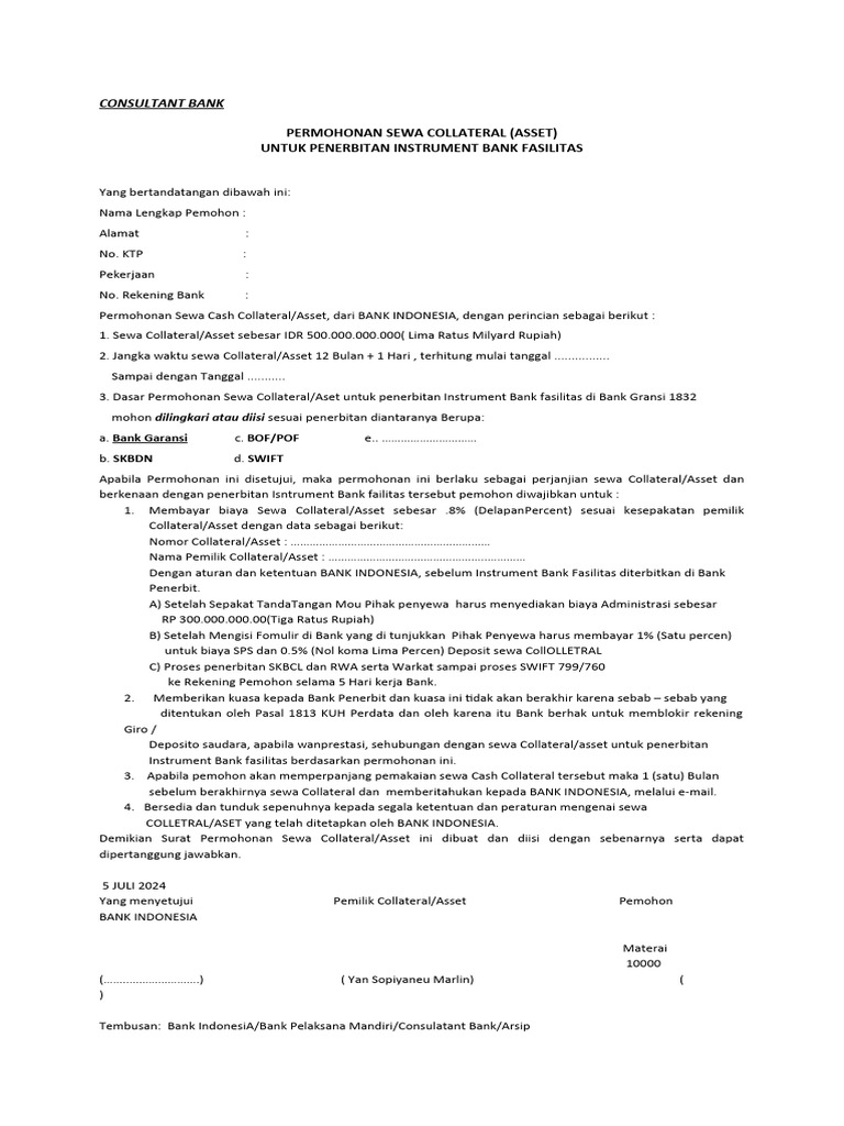 Permohonan Sewa Colletral | PDF | Hukum