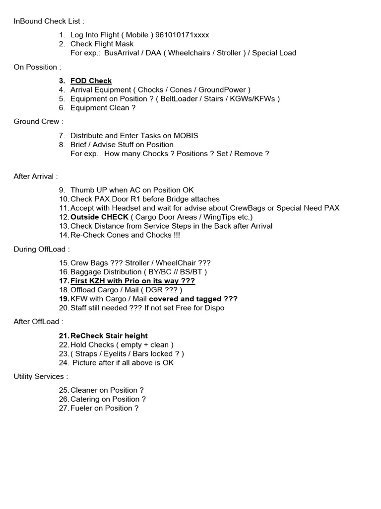 InBound Check List | PDF | Aeronautics | Aviation