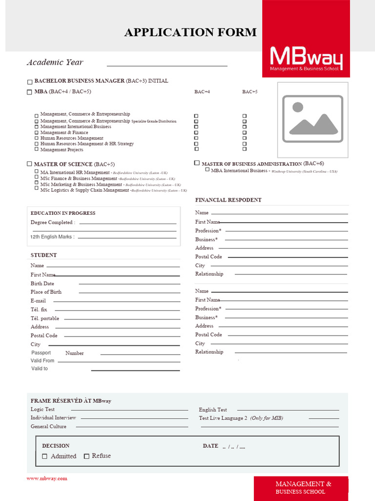 MBway Application Form - English | PDF | Academic Degree | Master Of Business Administration