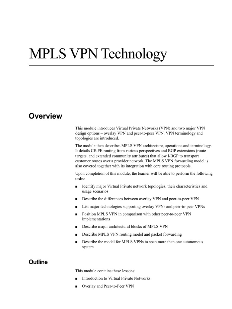 MPLS VPN Technology | PDF | Virtual Private Network | Networking
