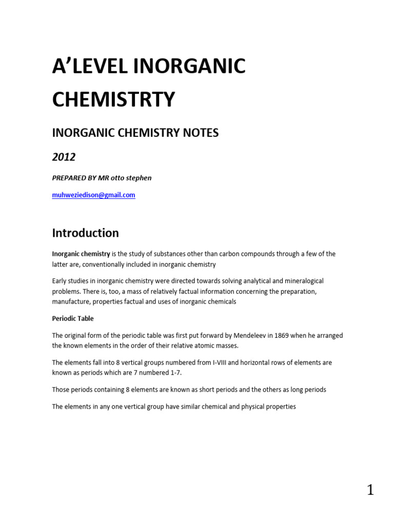Inorganic Chemistry Notes | PDF | Ion | Chemical Bond