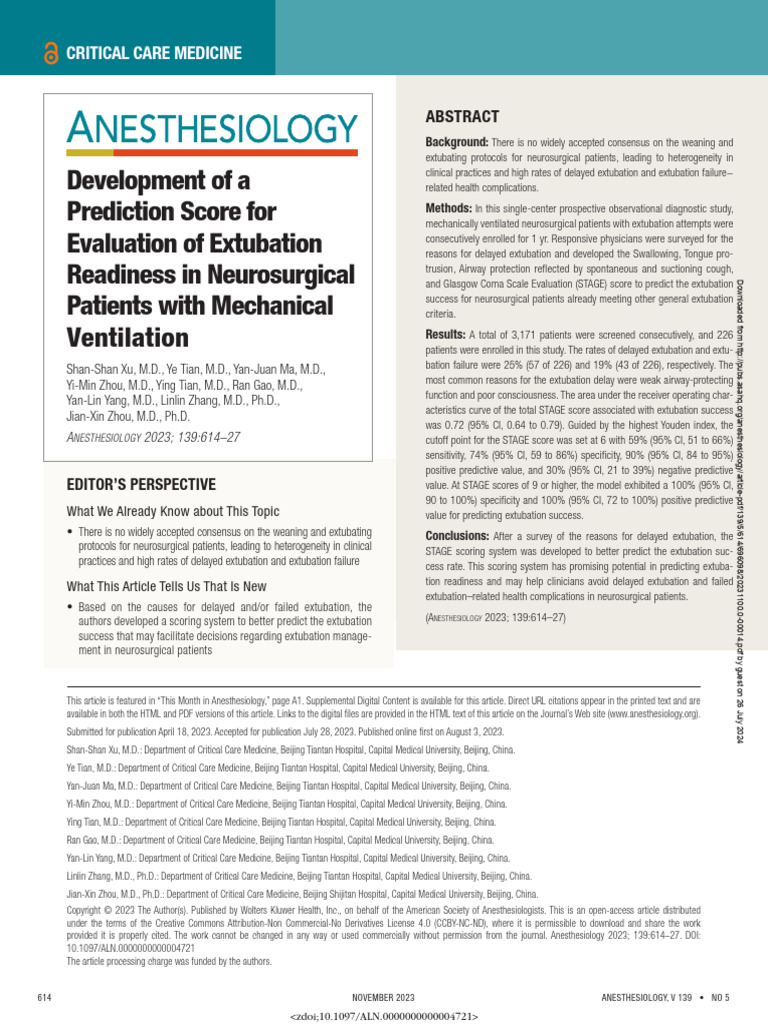 Extubation Criteria Following General Anaesthesia | PDF | Intensive ...